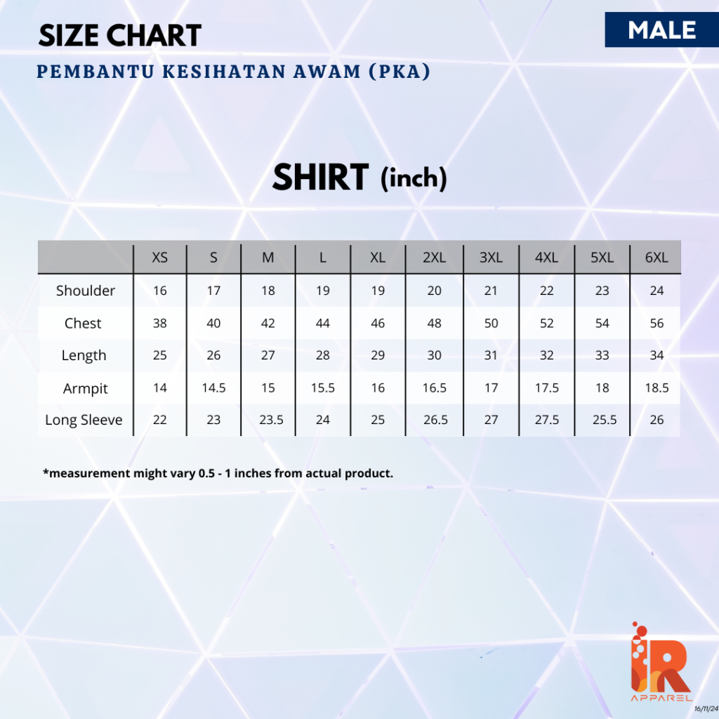 [ LELAKI ] UNIFORM PEMBANTU KESIHATAN AWAM/ UNIFORM PKA – IR APPAREL